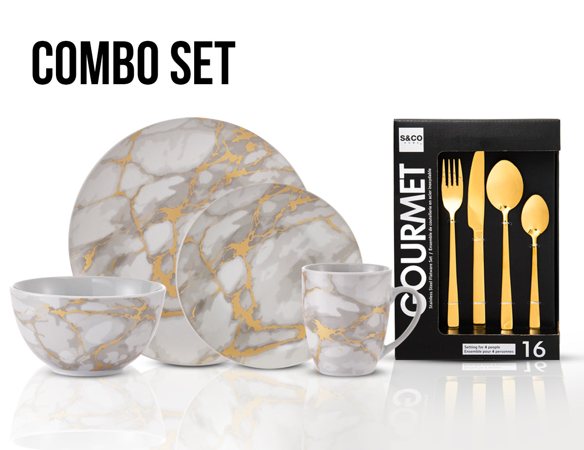 32 Piece Designer Exclusive Combo Set | 16 Piece Dinnerware Set Marble ...